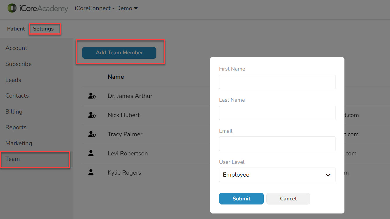 iCoreAcademy: Add Team Members – iCoreConnect